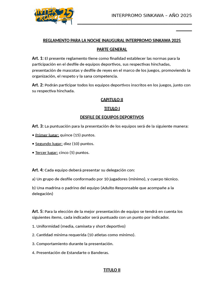 Reglamento Noche Inaugural | PDF