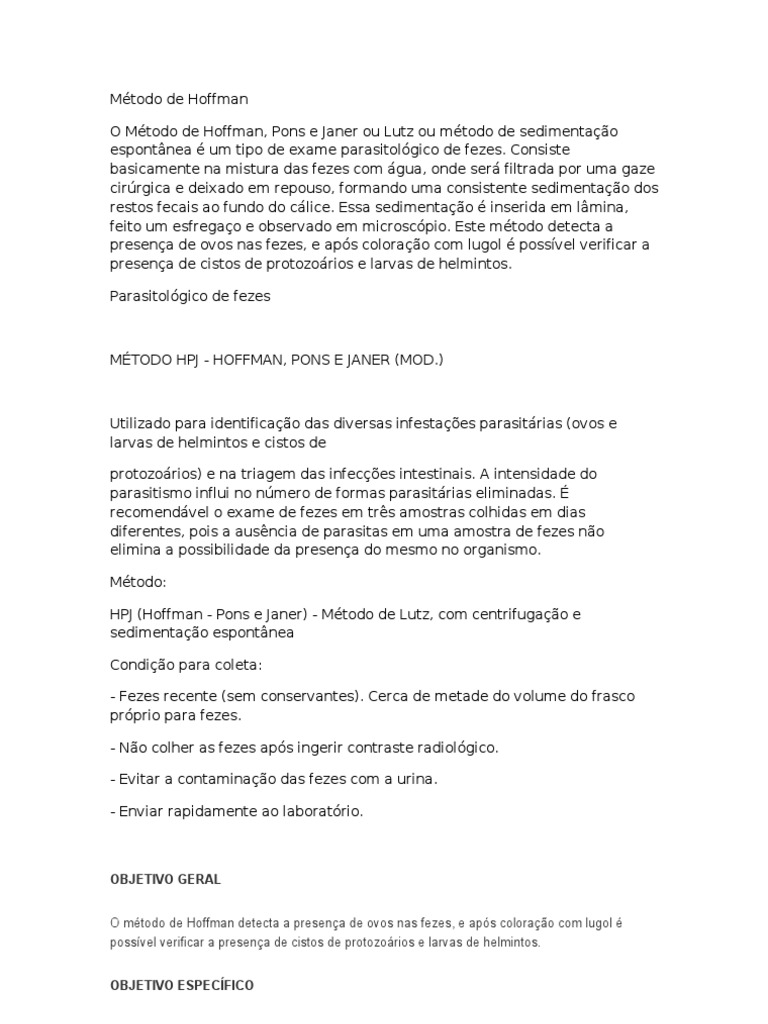 Método De Hoffman Pdf Fezes Bem Estar