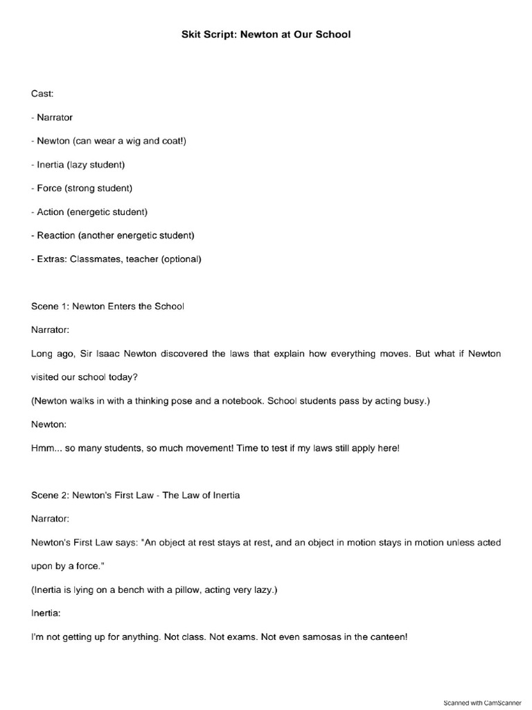 Newton Skit Script | PDF