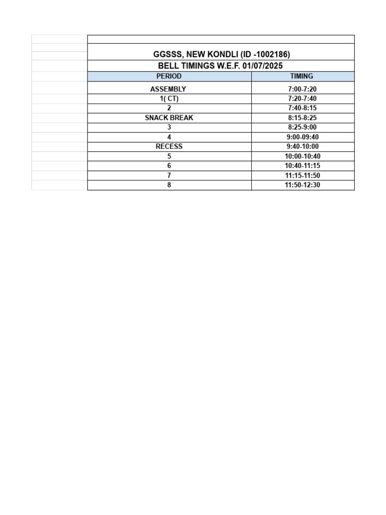 Bell Timings (SUMMER) 2025-26 | PDF