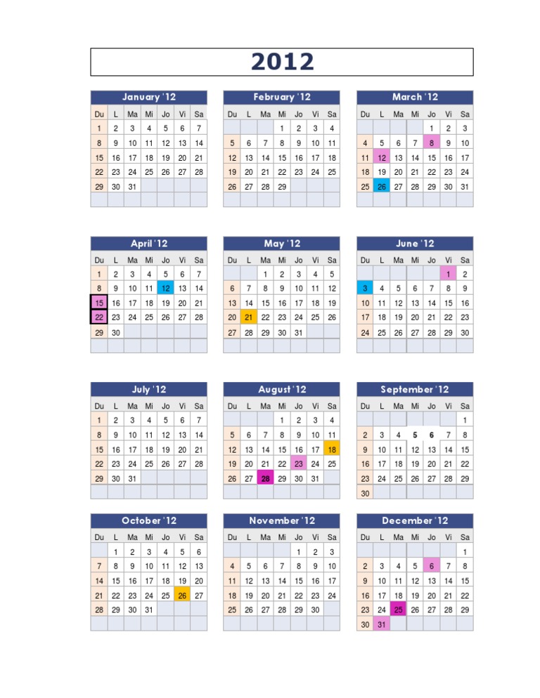 Yearly Calendar | PDF | Sports & Recreation
