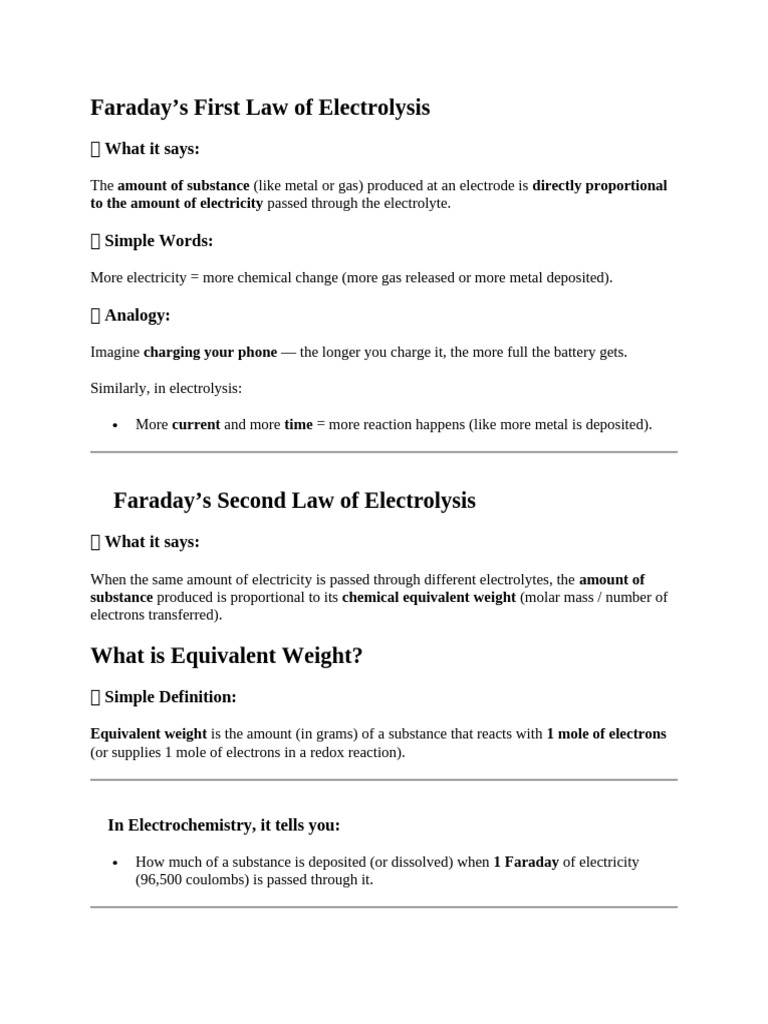 Faraday's Laws of Electrolysis Explained | PDF