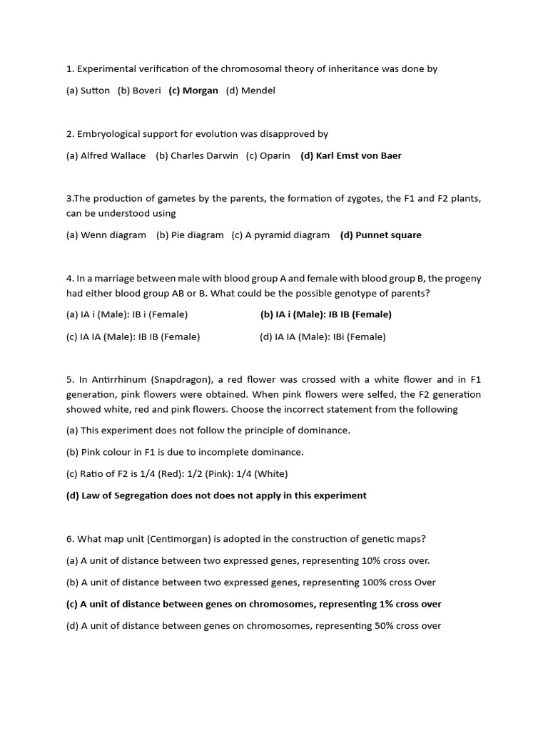 Genetics and Inheritance Concepts Quiz | PDF | Dominance (Genetics ...