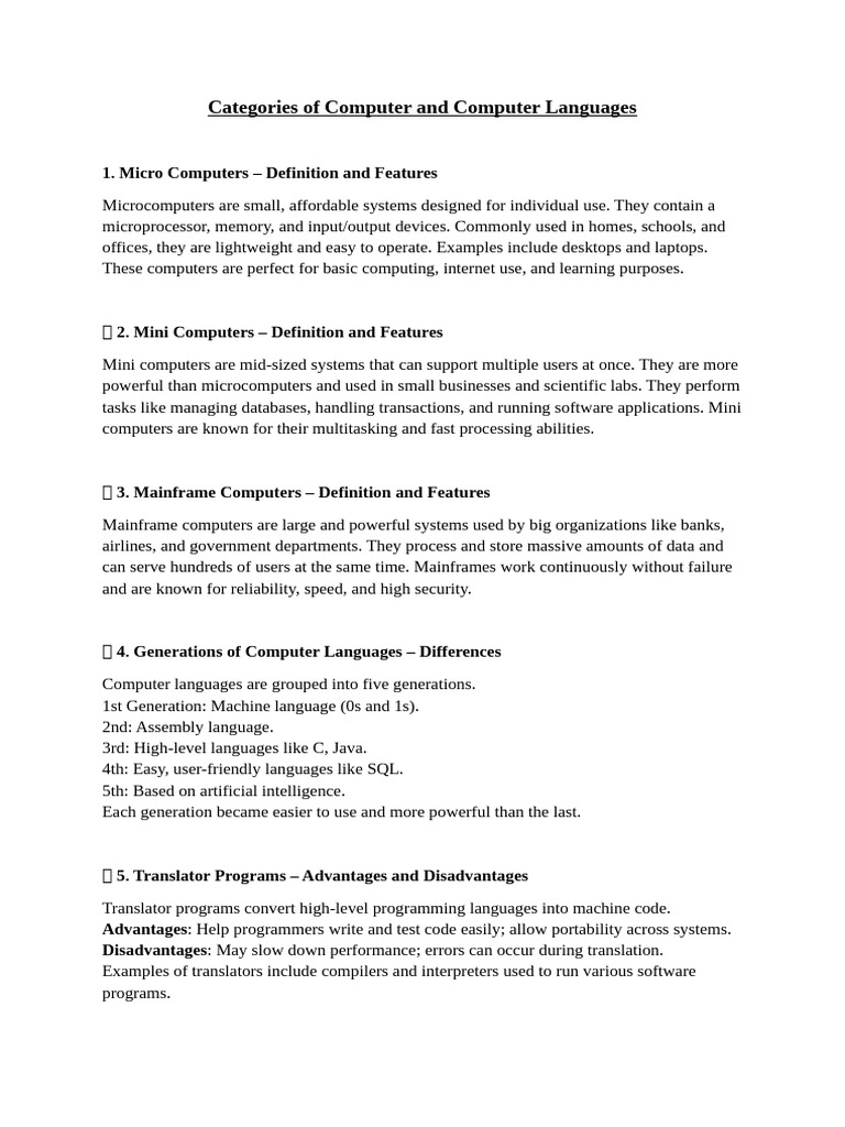 Categories of Computer and Computer Languages | PDF