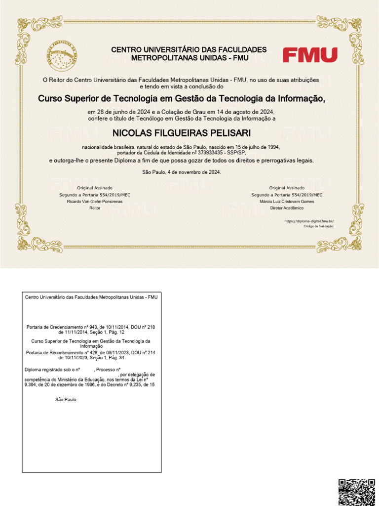 Diploma FMU - Gestão Da Tecnologia Da Informação | PDF