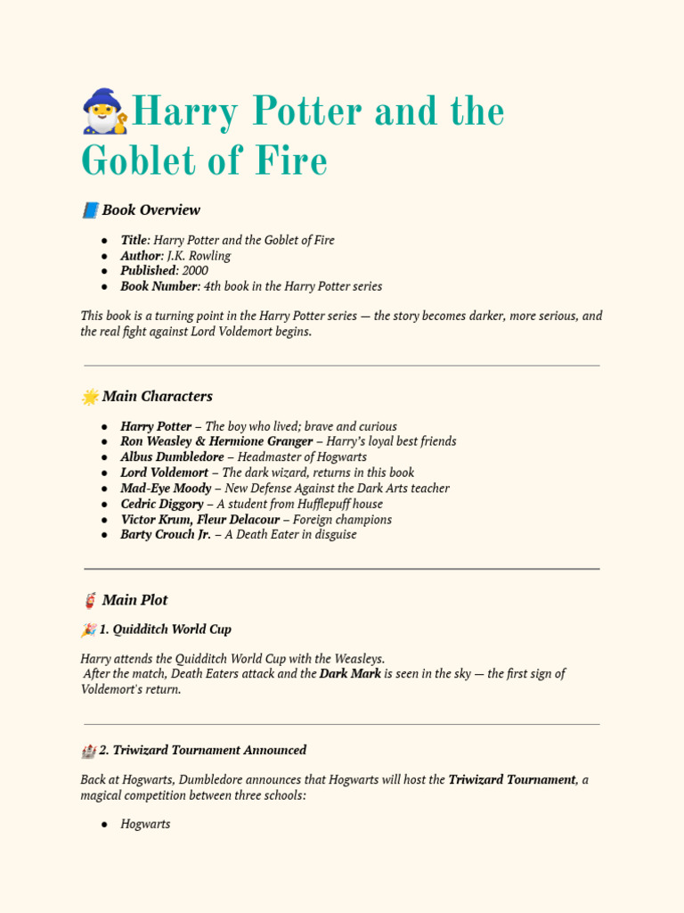 Goblet of Fire Overview and Themes | PDF | Mythography | Harry Potter