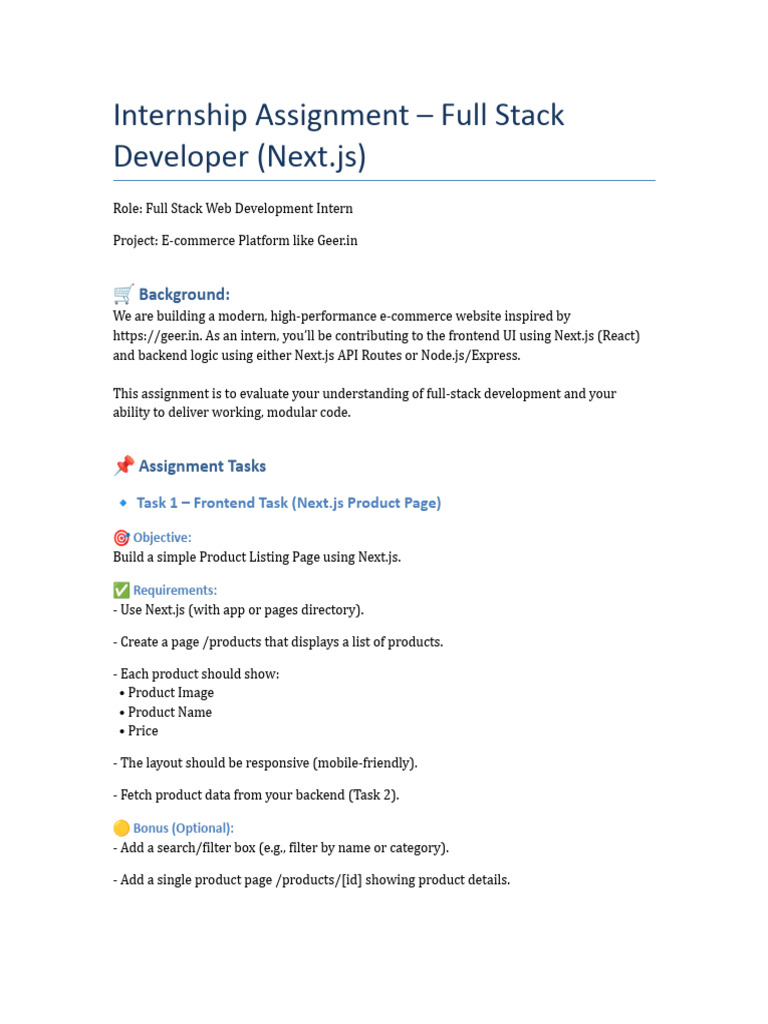 Nextjs Intern Assignment.docx | PDF