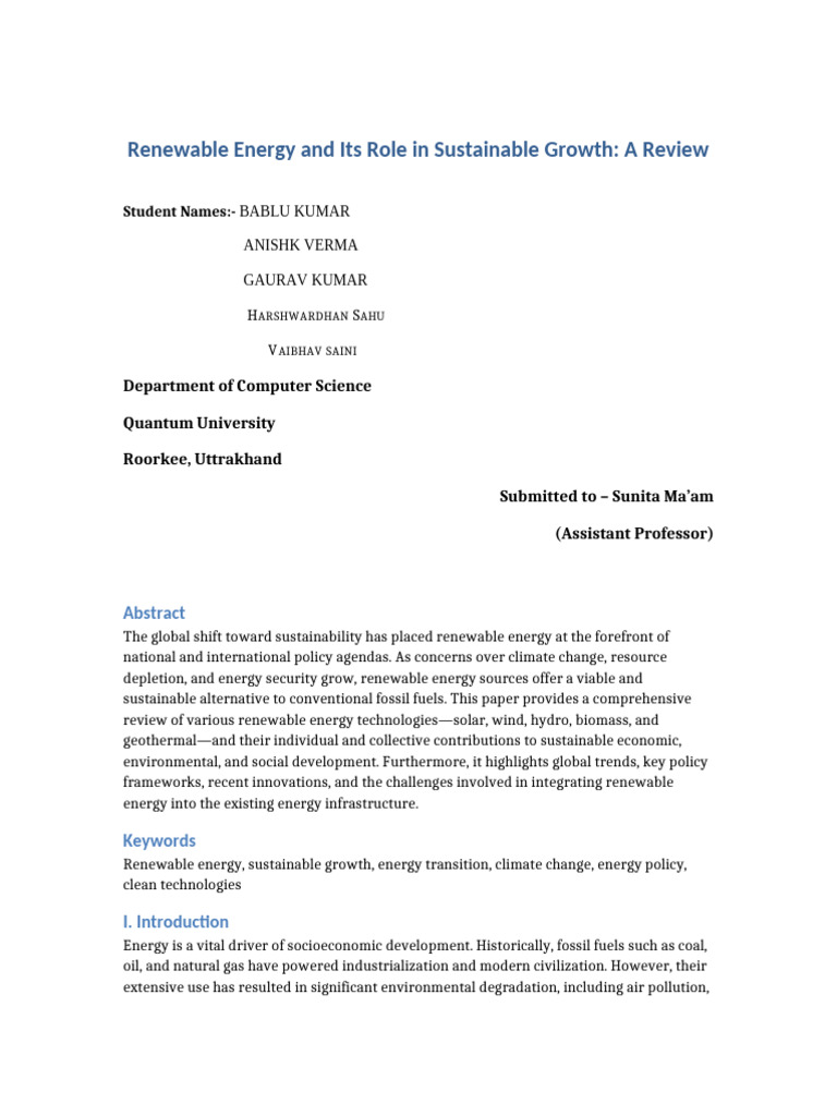 Renewable Energy Review Paper | PDF | Renewable Energy | Solar Power