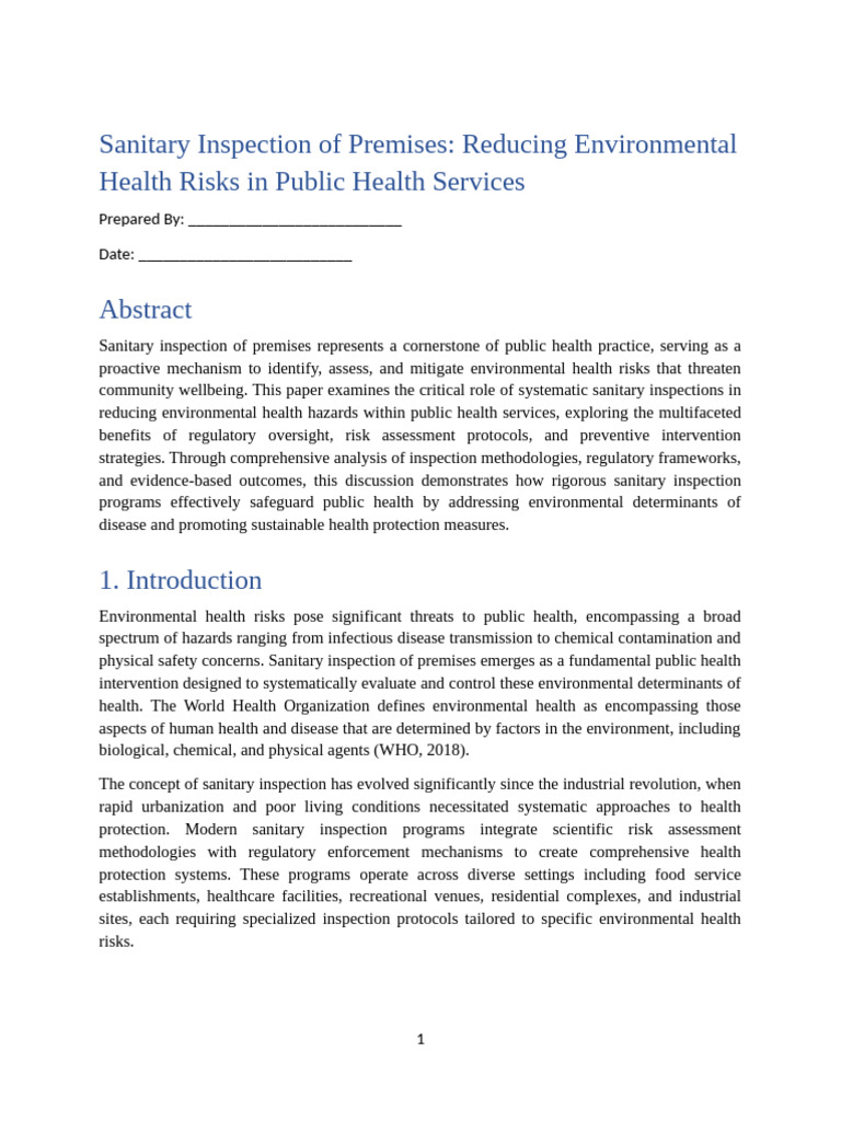 Sanitary Inspections: Safeguarding Public Health | PDF | Public Health ...