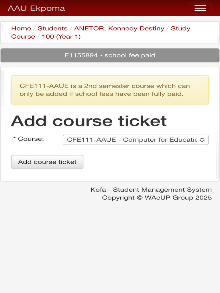 WAeUP - Kofa - Student Management System 3 | PDF
