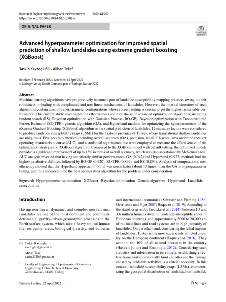 Advanced Hyperparameter Optimization For Improved Spatial Prediction of Shallow Landslides Using ...