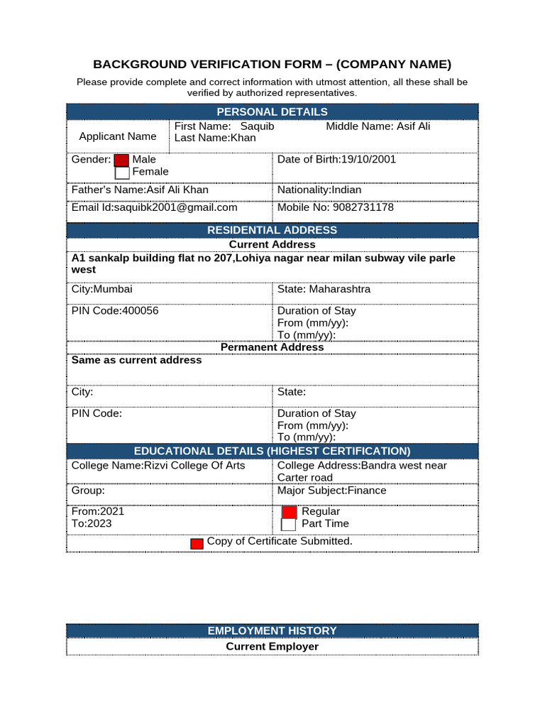 Background Verification Form Copy Upgrade | PDF | Access Control ...
