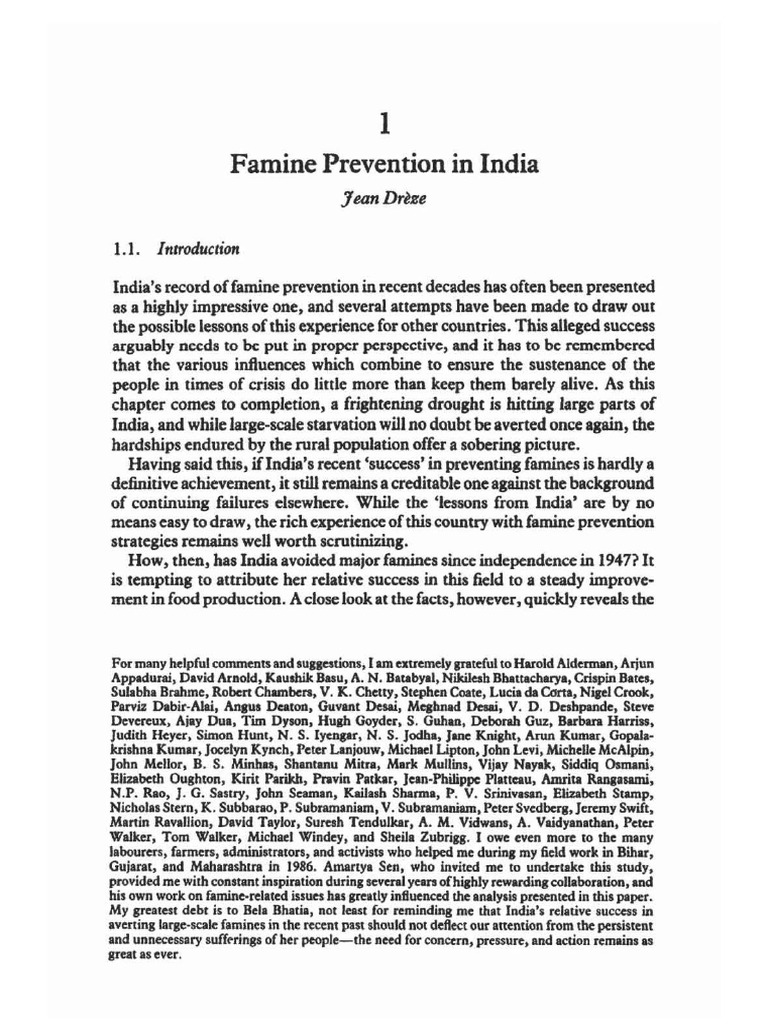 Jean Dreze 1990 Famine Prevention in India p.1-23 | PDF