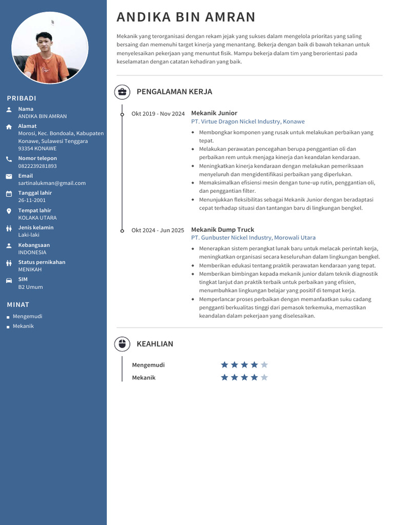 CV Andika Bin Amran | PDF