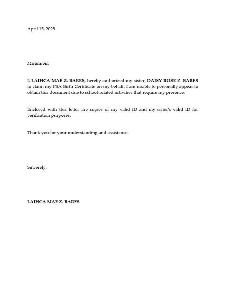 Authorization Letter | PDF