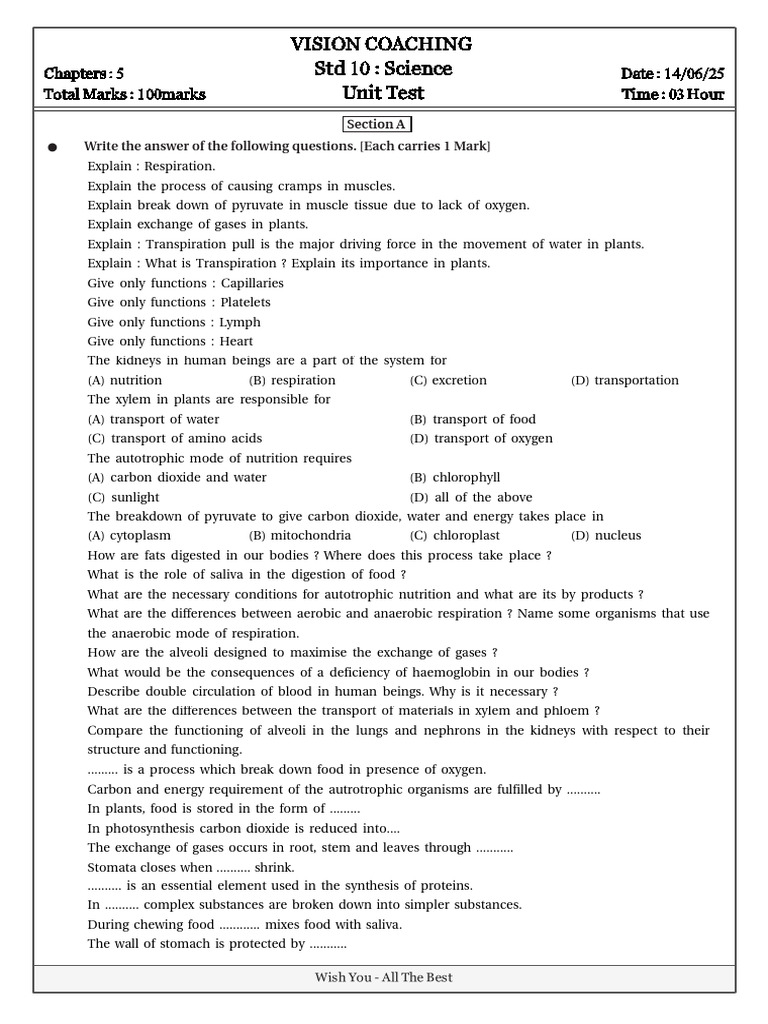 Science CH5 1 Marks Question Paper With Solutions | PDF | Digestion ...