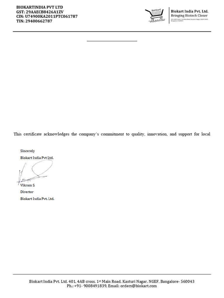 Make in India Certificate - Biokart | PDF