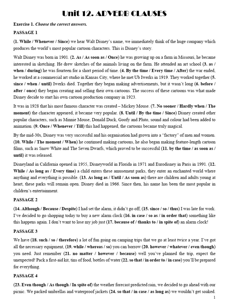 (HW) Unit 12. Adverb Clauses | PDF | Car