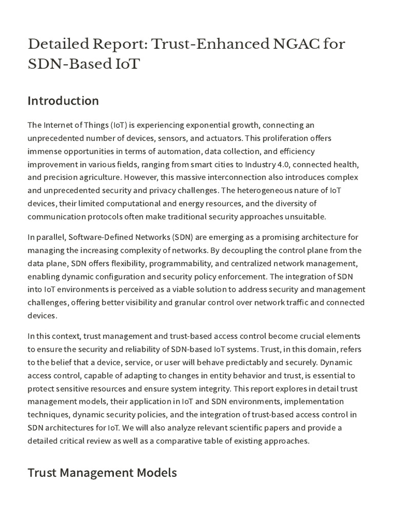 Detailed Report Trust-Enhanced NGAC For SDN-Based IoT | PDF | Internet Of Things | Computer Security