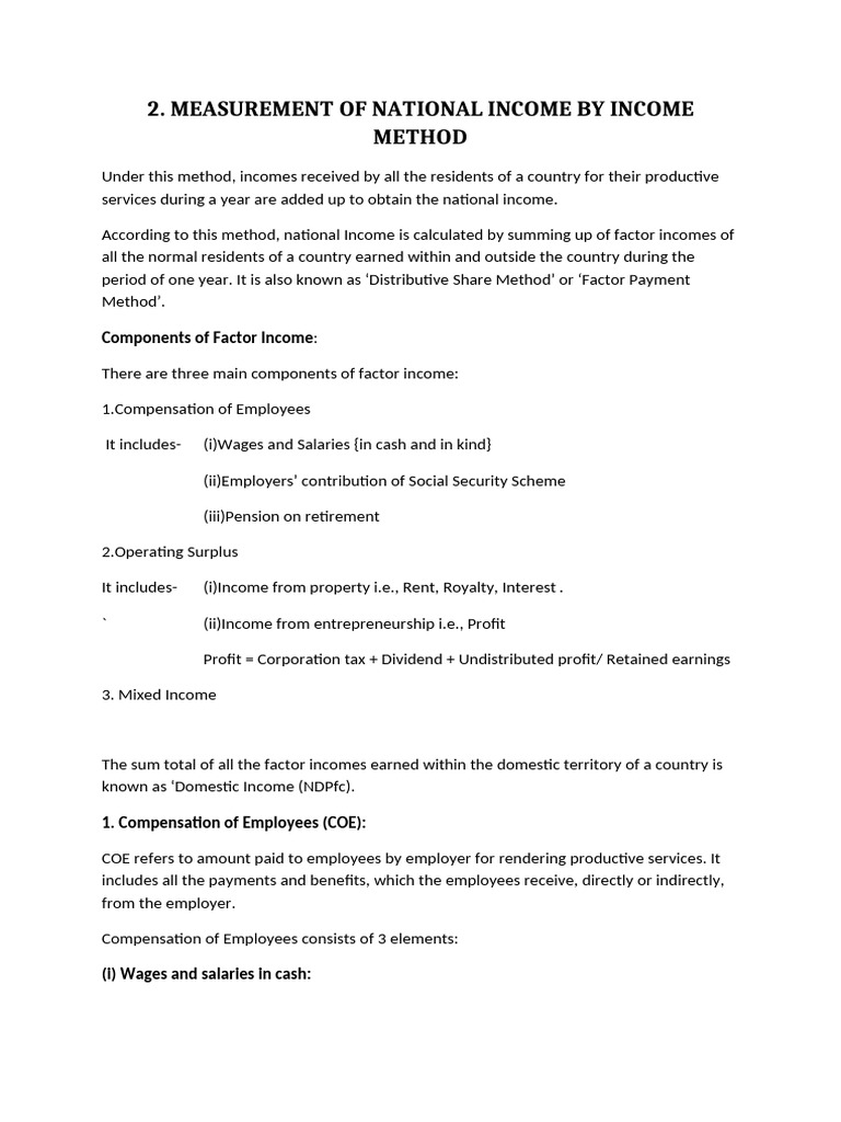 Measurement of Ni by Income Method | PDF | Gross Domestic Product ...