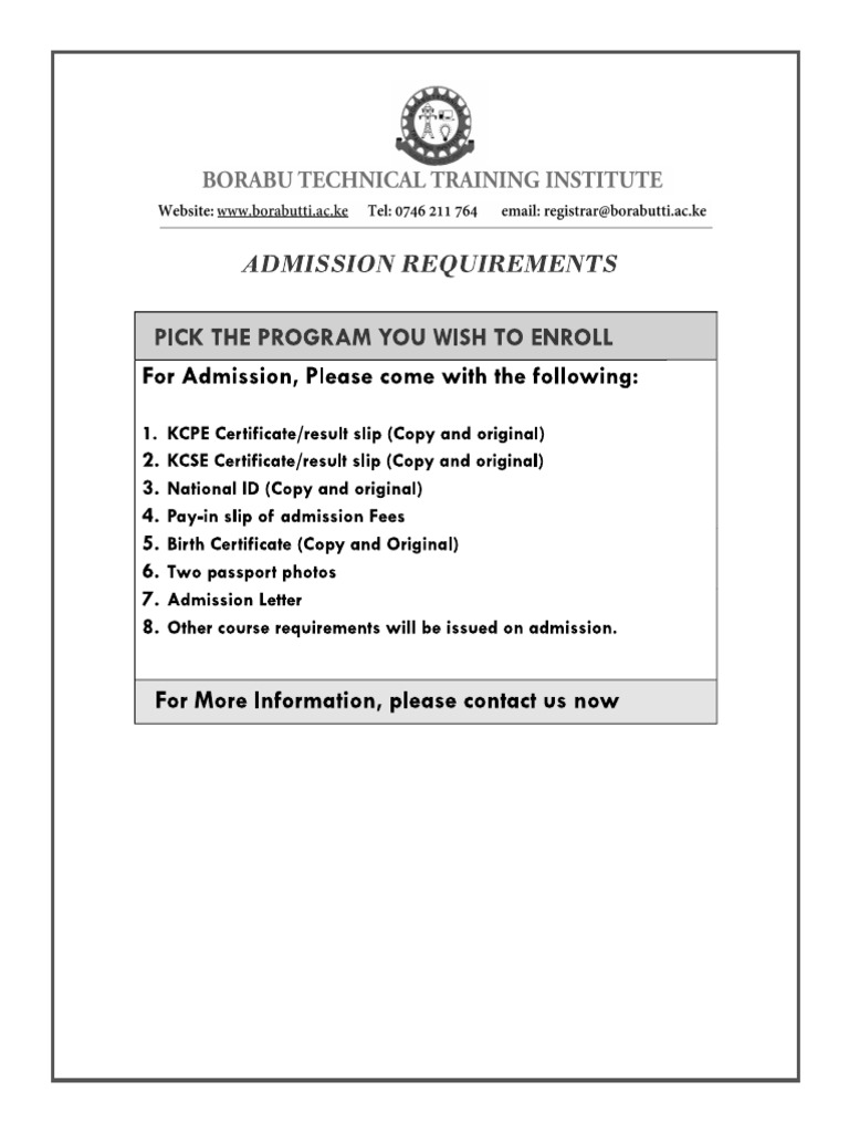 Admission-Requirements Borabu Tti | PDF