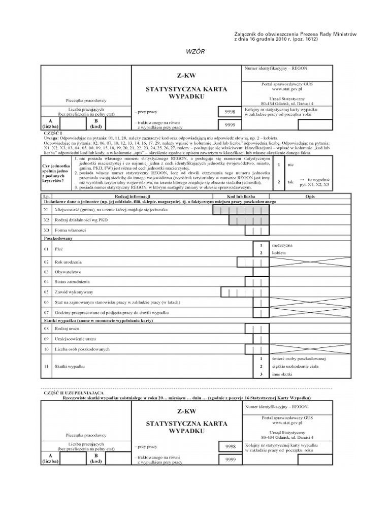 Karta Wypadku GUS | PDF