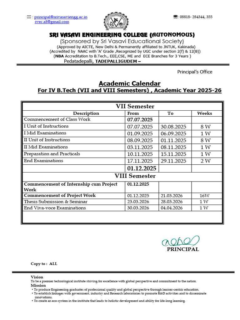 Academic Calendar for B.Tech 2025-26 | PDF | Educational Assessment And ...