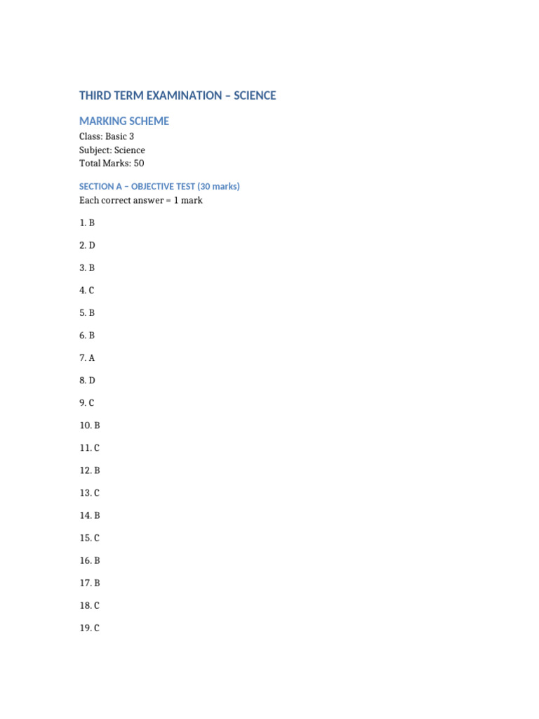 Basic3 Science Marking Scheme | PDF