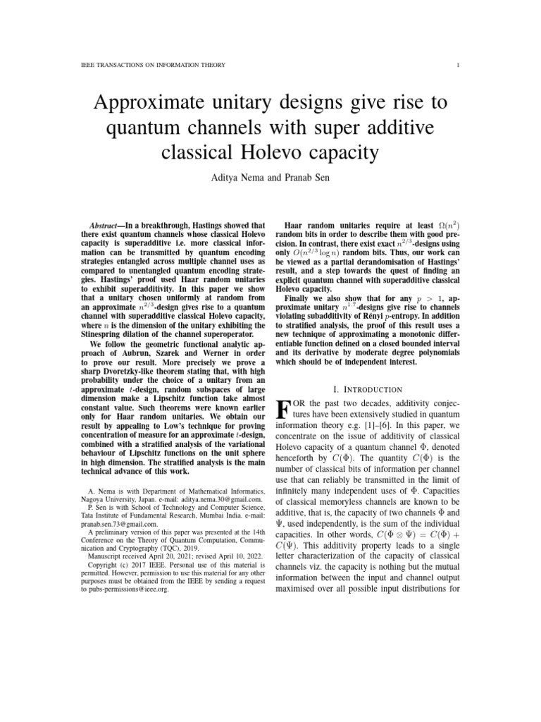 Superadditivity of Holevo Capacity | PDF | Matrix (Mathematics ...