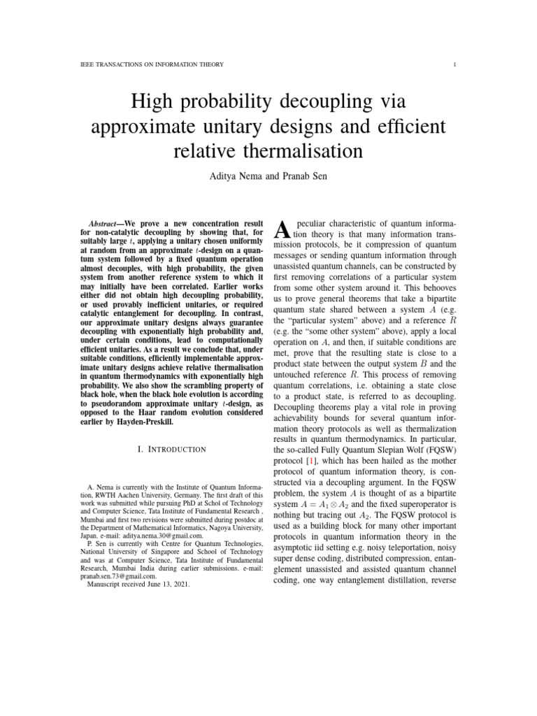 High Probability Decoupling | PDF | Matrix (Mathematics) | Operator (Mathematics)