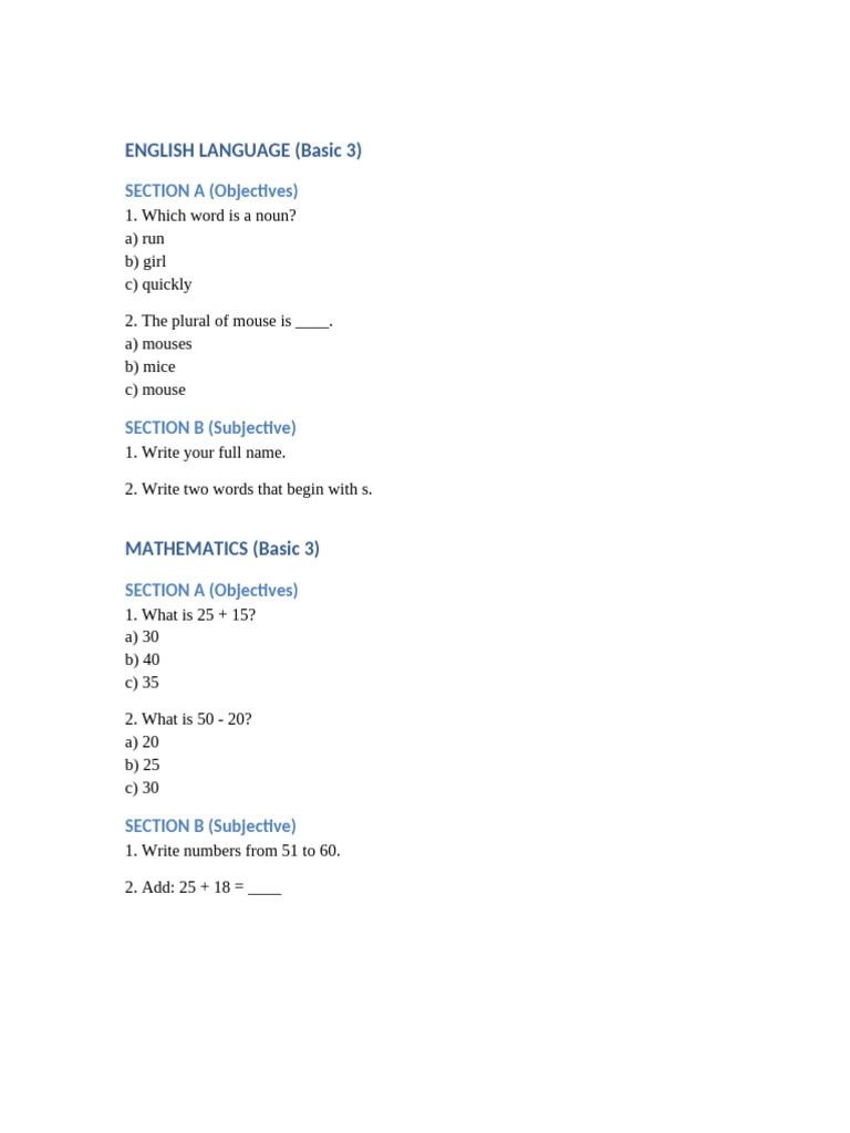 Basic 3 End of Term Exam Questions | PDF