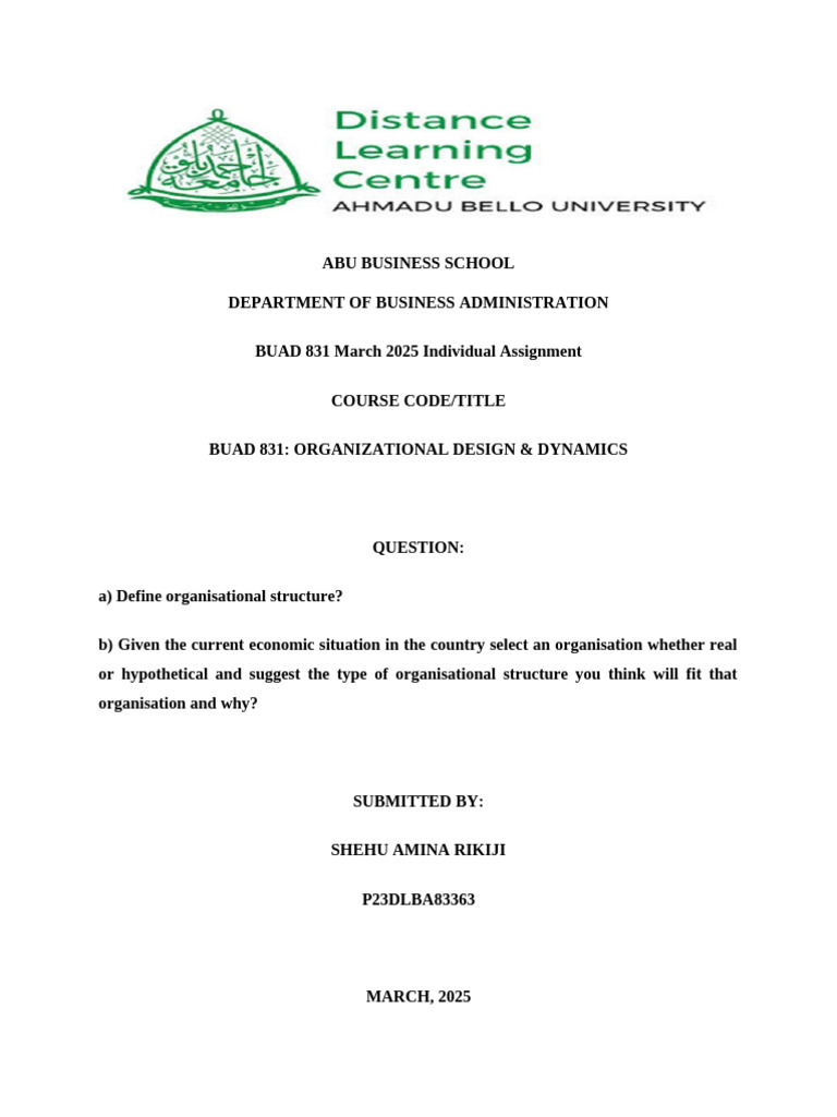 BUAD 831 March 2025 Individual Assignment | PDF | Organizational ...