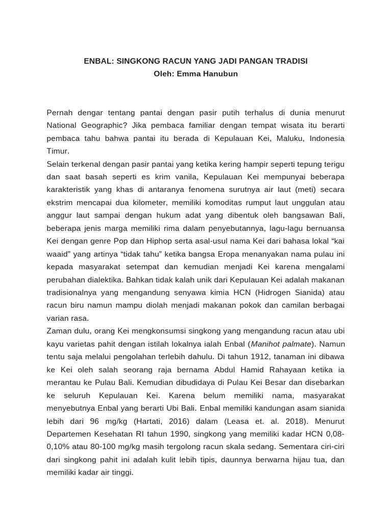 Enbal - Singkong Racun Yang Jadi Pangan Tradisi - Emma Hanubun | PDF