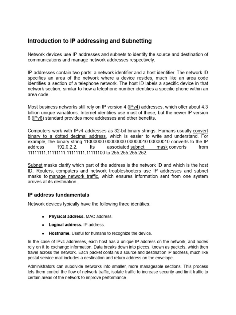 IP Address and Subnetting | PDF | Ip Address | Computer Network