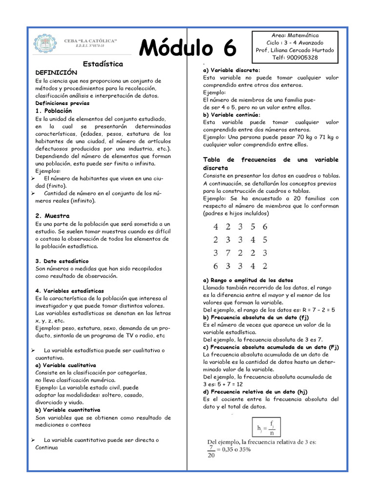 6 Modulo de 3 y 4 Ciclo | PDF | Estadísticas | Datos
