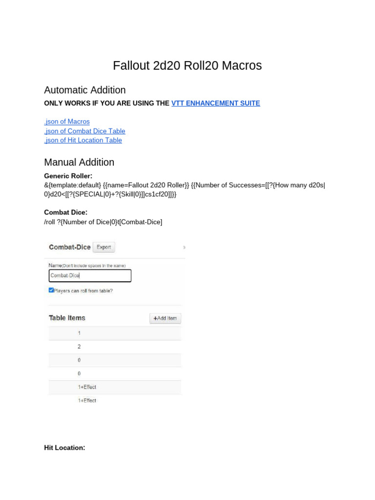 Fallout 2d20 Roll20 Macros | PDF