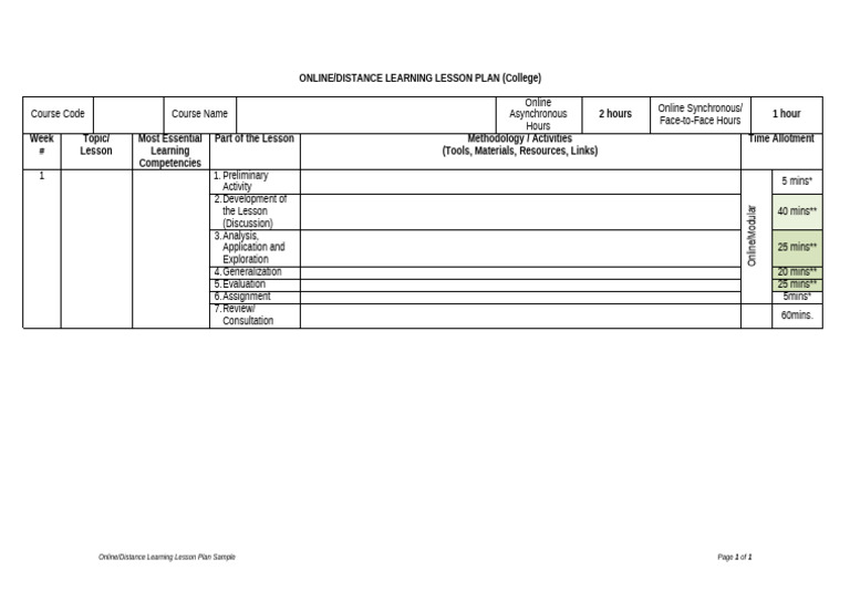Lesson Plan Format Template - College v2 | PDF | Lesson Plan | Chess Theory