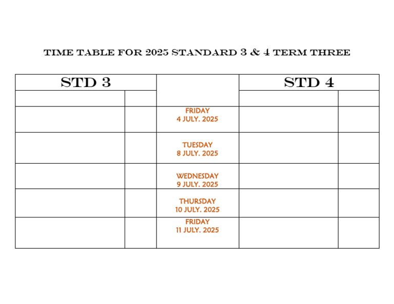 Junior Time Table (2025) Term 3 | PDF