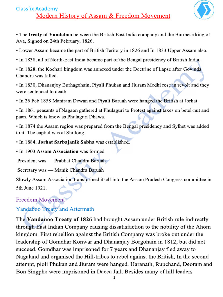 Modern History of Assam | PDF