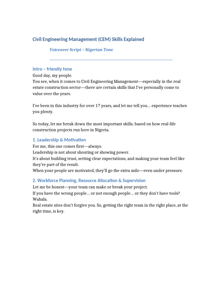 CEM Skills Nigerian Voiceover Script | PDF