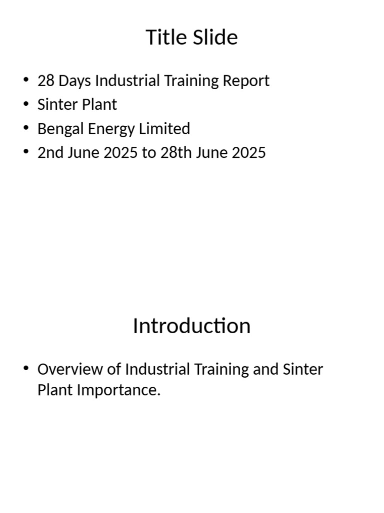 Sinter Plant Industrial Training Report | PDF