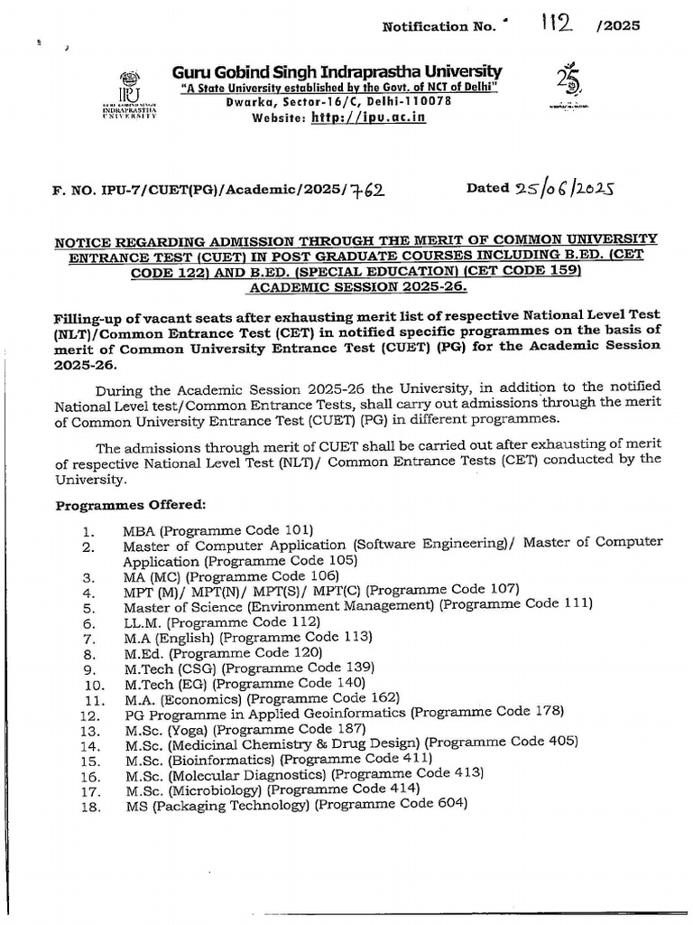CUETPG - Admission Through Merit of Common University Entrance Test in ...