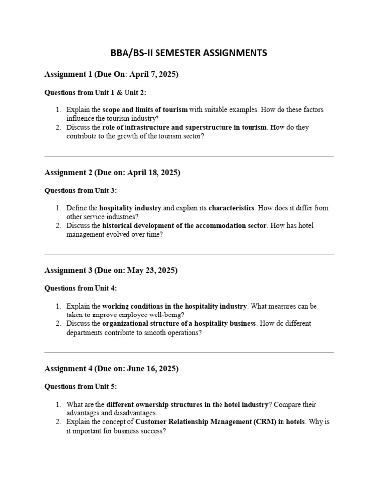 TOURISM AND HOSPITALITY ASSIGNMENTS | PDF