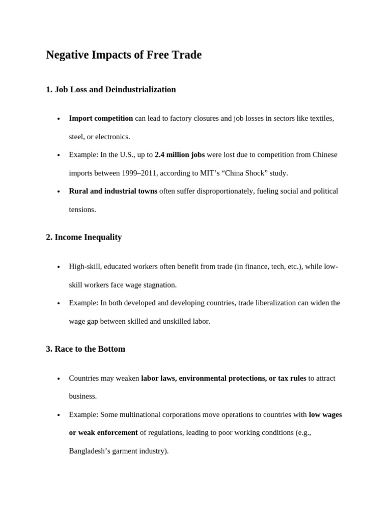 Negative Effects of Free Trade Explained | PDF