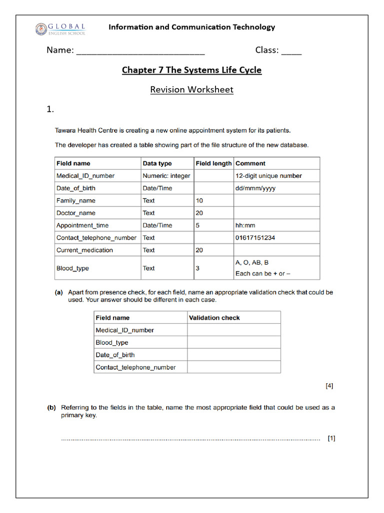 G9 EOY ICT Chapter 7-System Life Cycle1 Worksheet | PDF