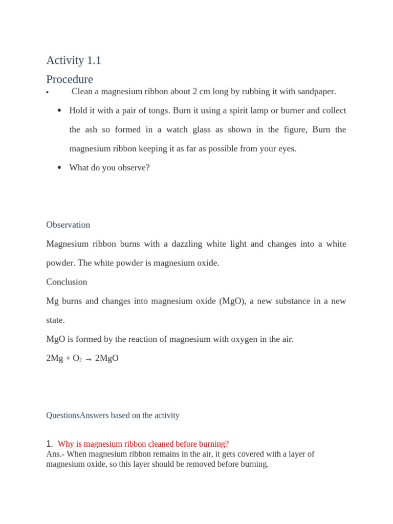 Burning Magnesium Ribbon Experiment | PDF | Chemical Reactions | Redox