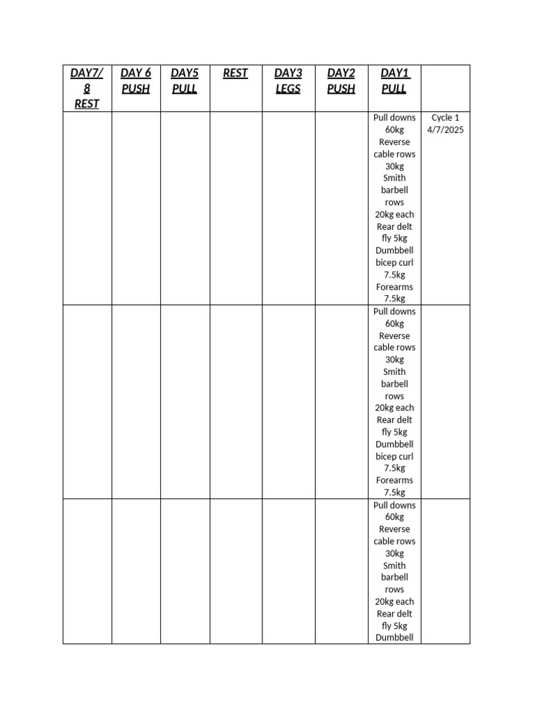 Weekly Workout Plan: Push/Pull/Legs | PDF | Strength Training | Weight ...