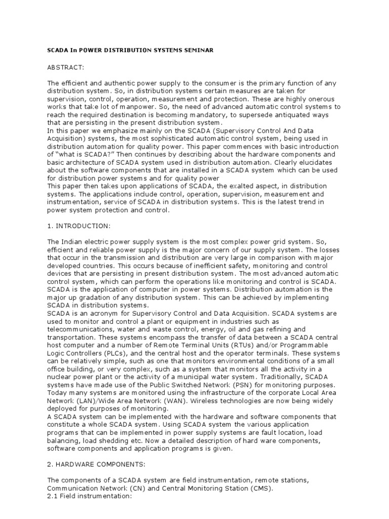 Scada in Power Distribution Systems Seminar | Download Free PDF | Scada | Programmable Logic ...