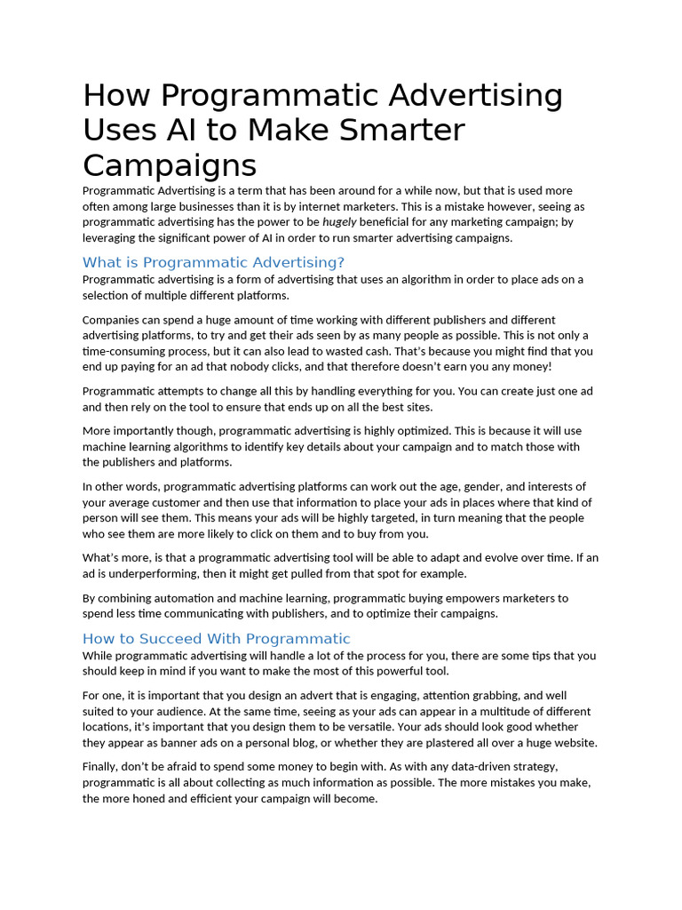How Programmatic Advertising Uses AI To Make Smarter Campaigns | PDF ...