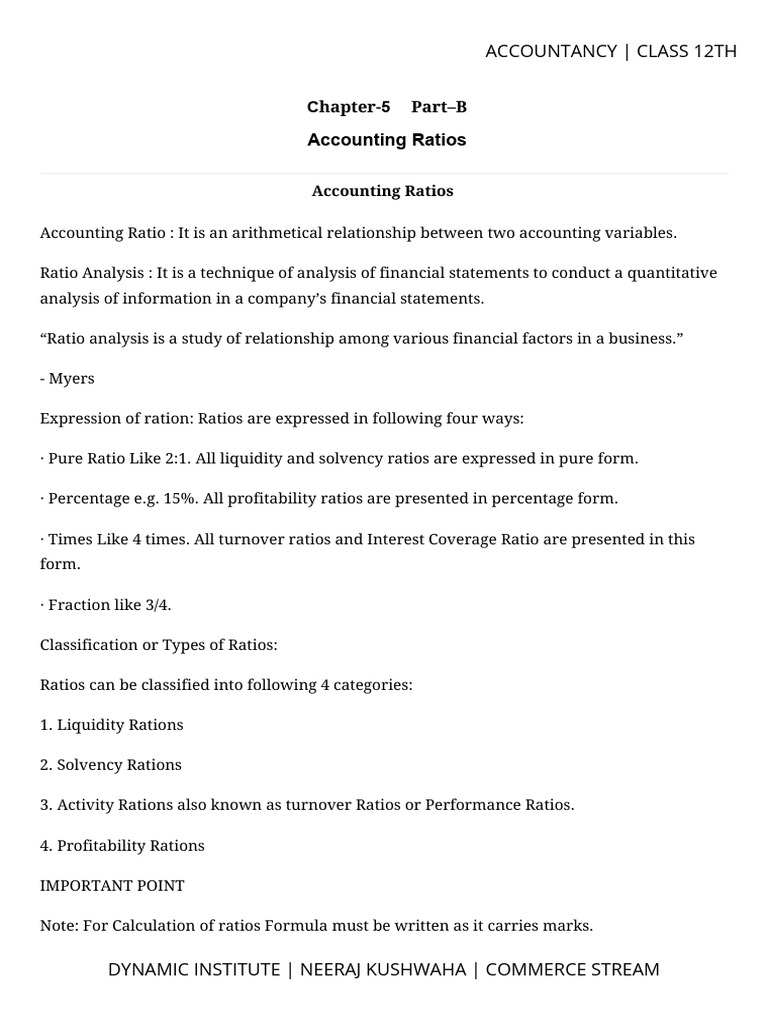Class 12 Accounting Ratios Guide | PDF | Revenue | Net Income
